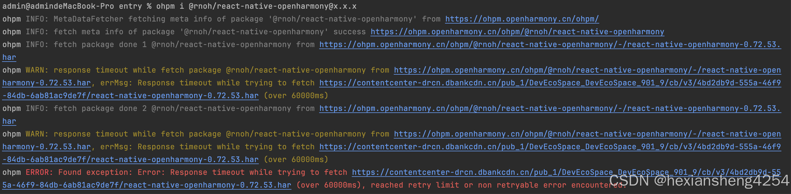 HarmonyOS开发 - ohpm超时报错处理_react-native-openharmony 超时-CSDN博客