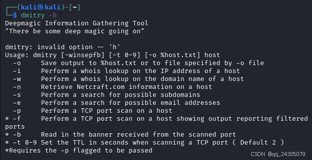 Dmitry：黑客最爱的全能信息收集神器！ 全参数详解教程！Kali Linux&Termux入门教程_dmitry工具-CSDN博客