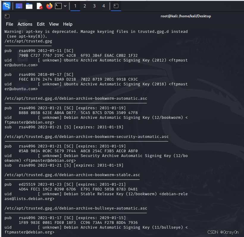 kali apt update报错Key is stored in legacy trusted.gpg keyring (/etc/apt/trusted.gpg), see the ...