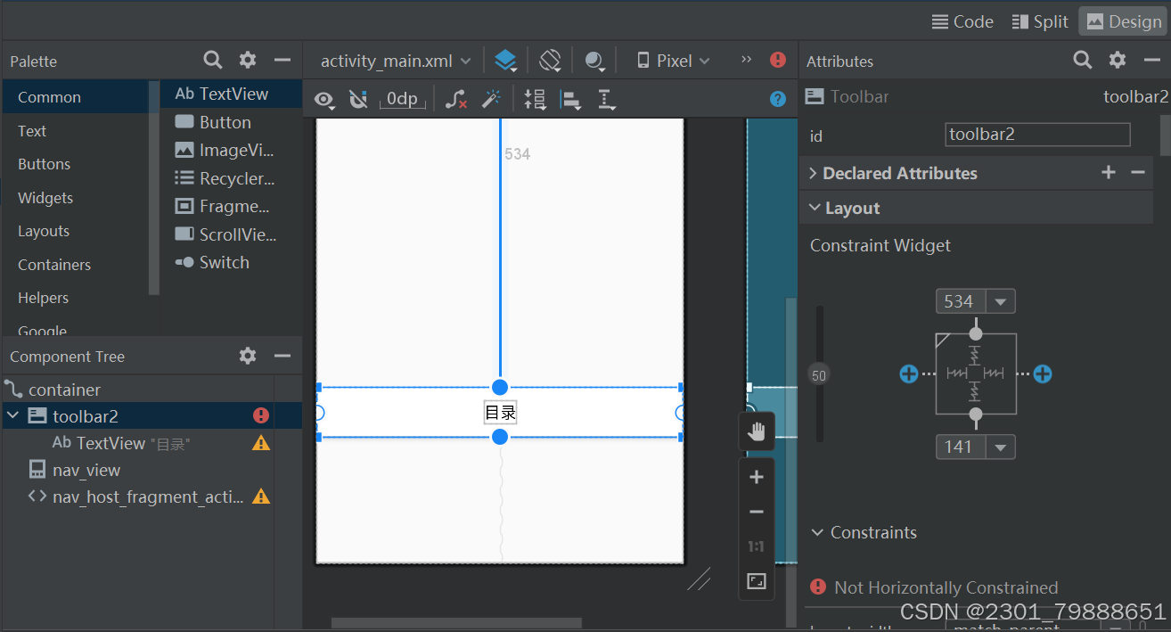 【Android Studio】＜androidx.appcompat.widget.Toolbar＞: Missing Constraints in ConstraintLayout报错 ...