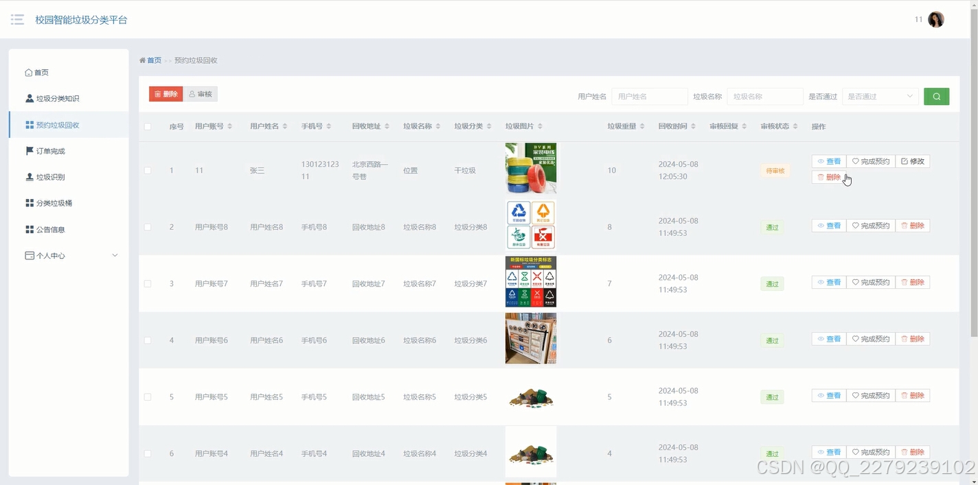 328基于java Ssm Springboot校园智能垃圾分类平台系统垃圾识别(源码文档运行视频讲解视频)java 垃圾分类识别