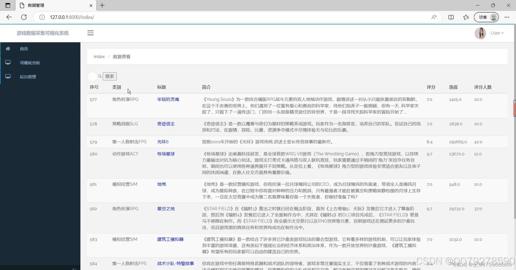 基于python游戏数据采集可视化分析系统 爬虫 Django框架 大数据毕业设计（源码文档） Csdn博客