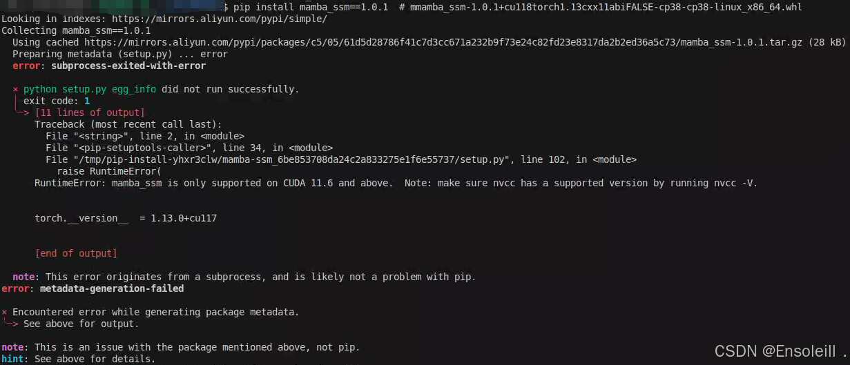 安装mamba_ssm报错_error: cannot install mamba-ssm==1.0.1, mamba-ssm=-CSDN博客