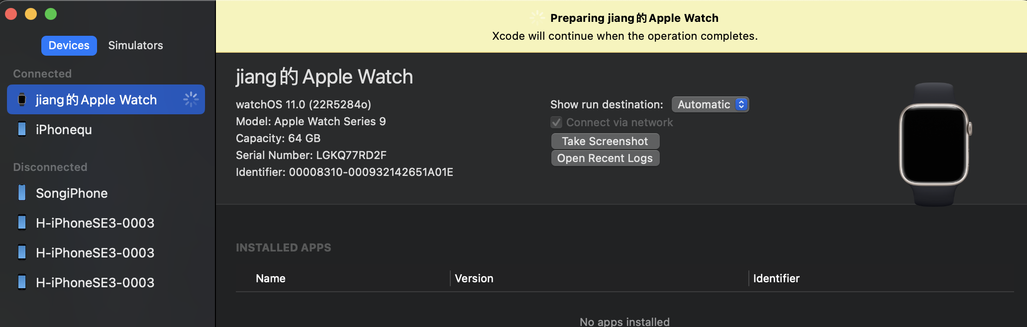 xcode开发iPhone拓展apple watch软件，运行的时候apple watch在设备列表不显示还有could not beinstalled at this time_ios 开发 ...