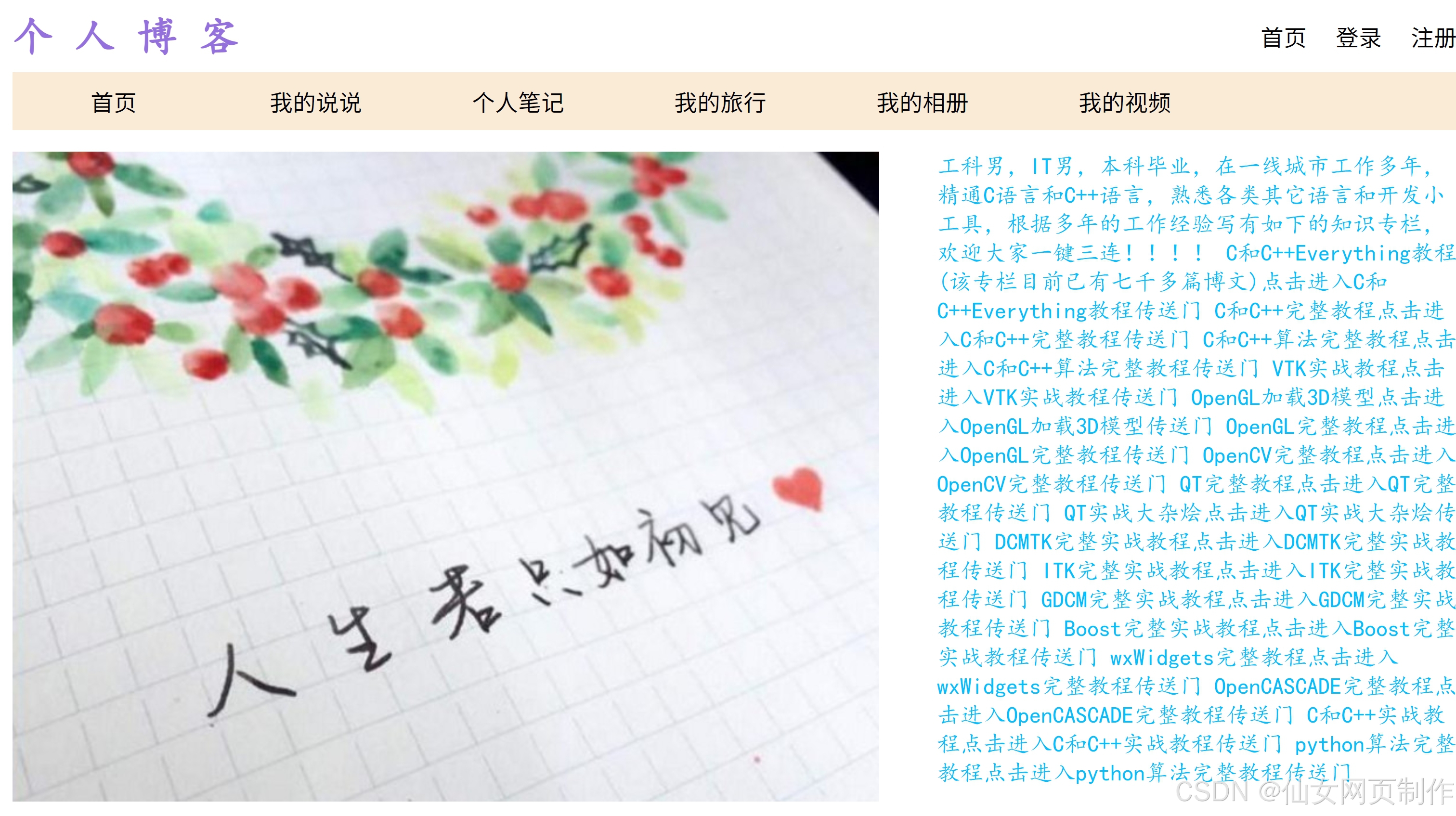 779 大学生html5期末大作业 ―【简单的个人博客首页1页】 Web前端网页制作 Html5css3 Csdn博客