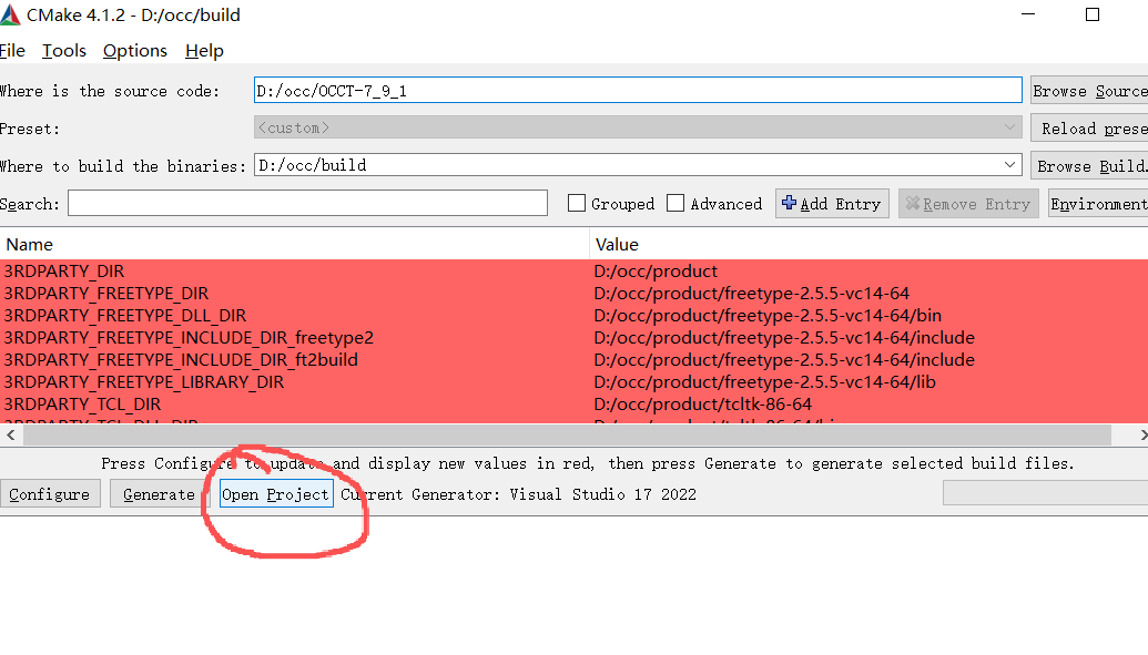 VS2022+OCC+Cmake配置以及后续如何再次启动_vs cmake设置启动项-CSDN博客