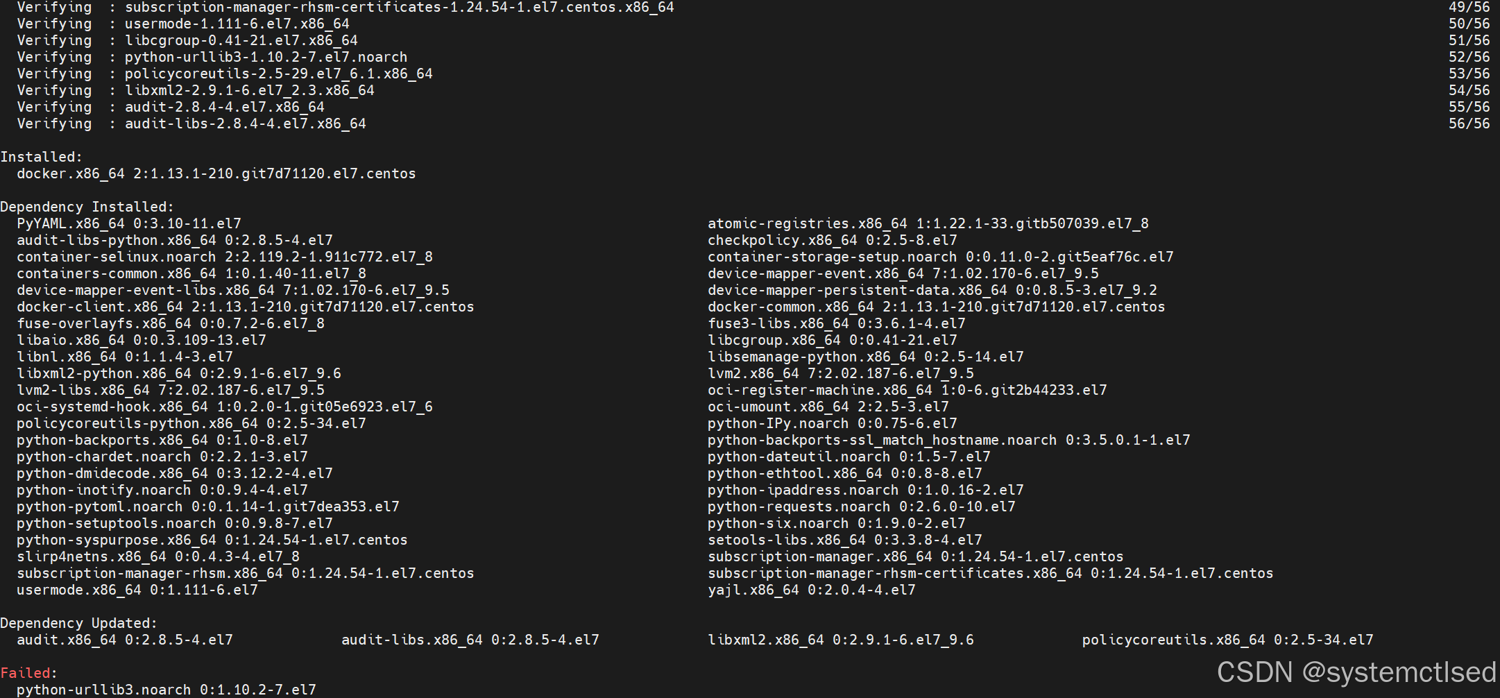 centos安装docker时报错Failed: python-urllib3.noarch 0:1.10.2-7.el7解决办法-CSDN博客