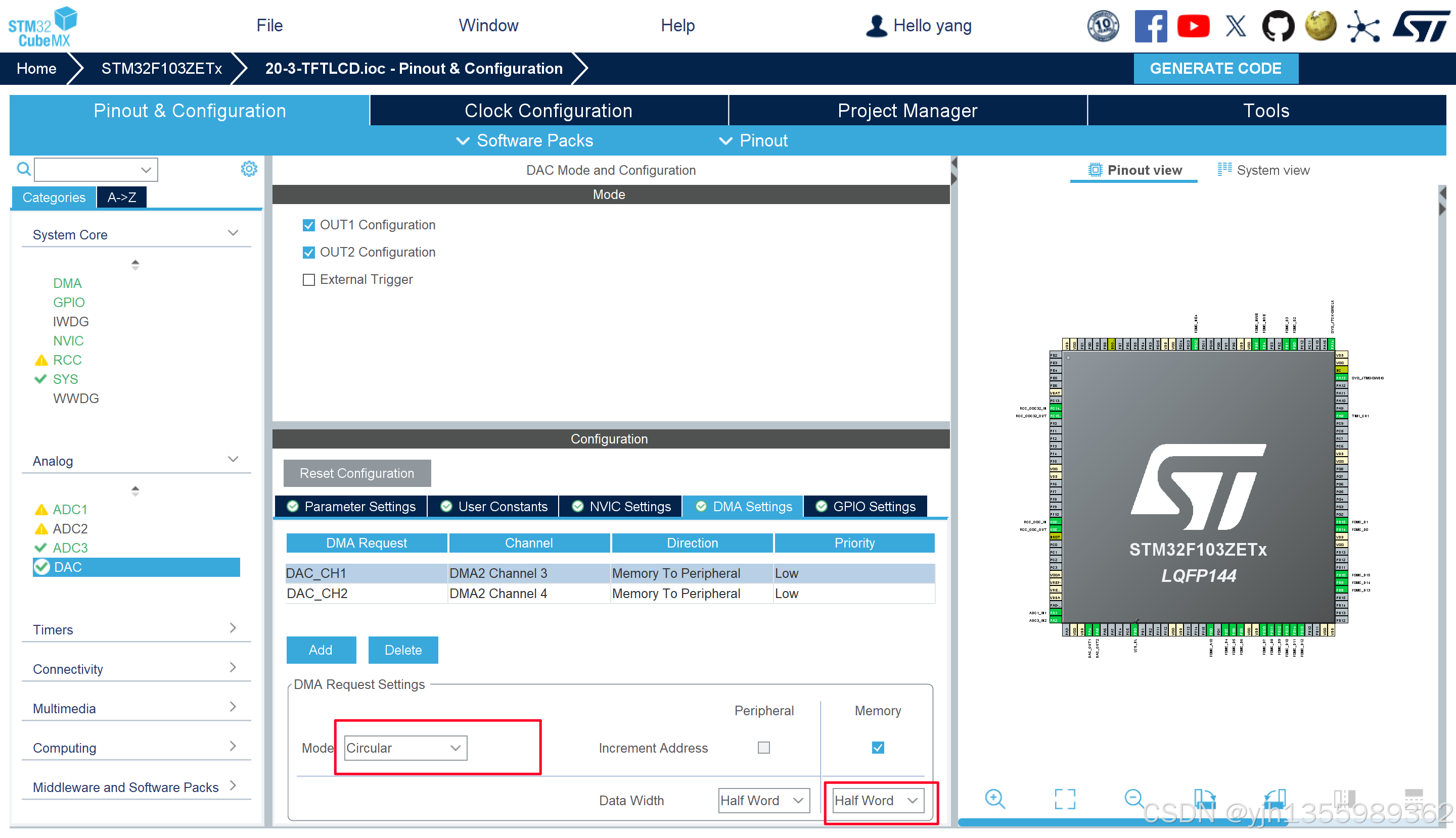 stm32f103zet6 hal cubemx dac dma 简易信号发生器 波形生成 正弦波 三角波 方波 频率电压可调 2路输出_使用stm32f103zet6输出两路相位可调波形 ...