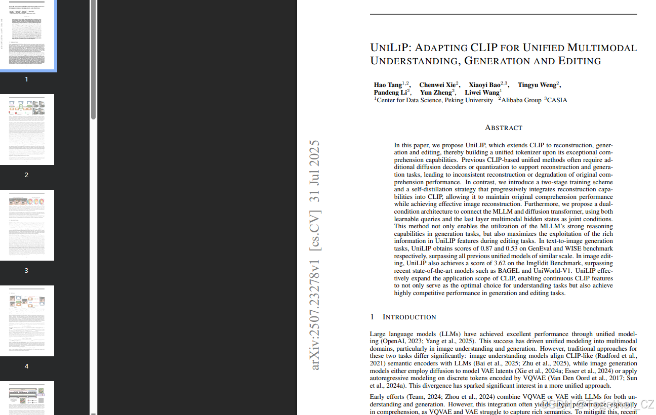 UniLIP: Adapting CLIP for Unified Multimodal Understanding, Generation ...