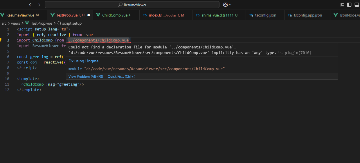 Could not find a declaration file for module ‘.vue‘ implicitly has an ‘any‘ type.ts_implicitly ...