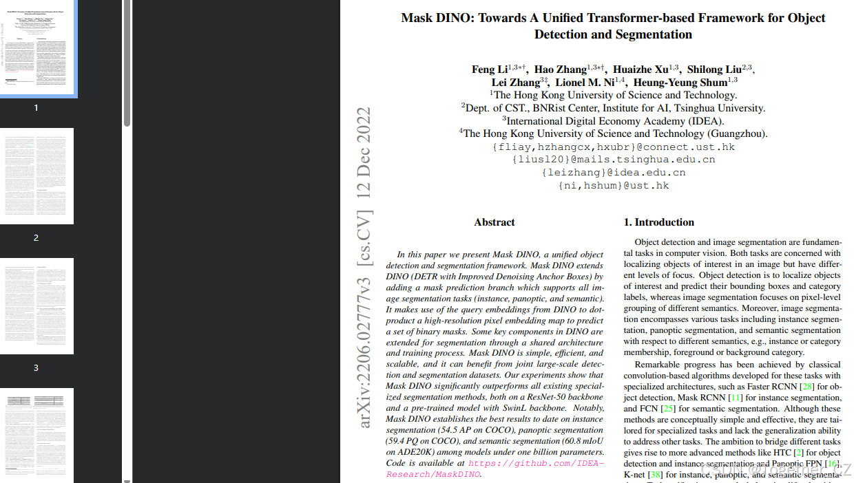 Mask DINO: Towards A Unified Transformer-based Framework for ObjectDetect面向目标检测和分割任务的统一 ...
