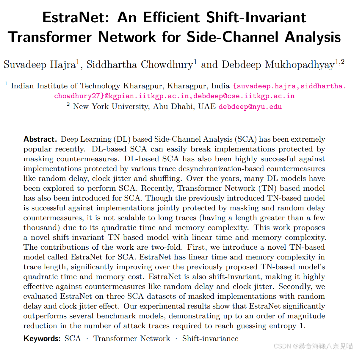 文献翻译：EstraNet: An Eﬃcient Shift-Invariant Transformer Network for Side-Channel Analysis_gaussip ...