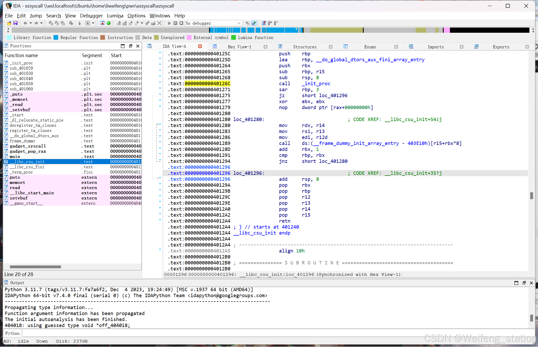 pwn的一道题-- ezsyscall，题型是ret2csu+ret2syscall_pwn ret2csu-CSDN博客