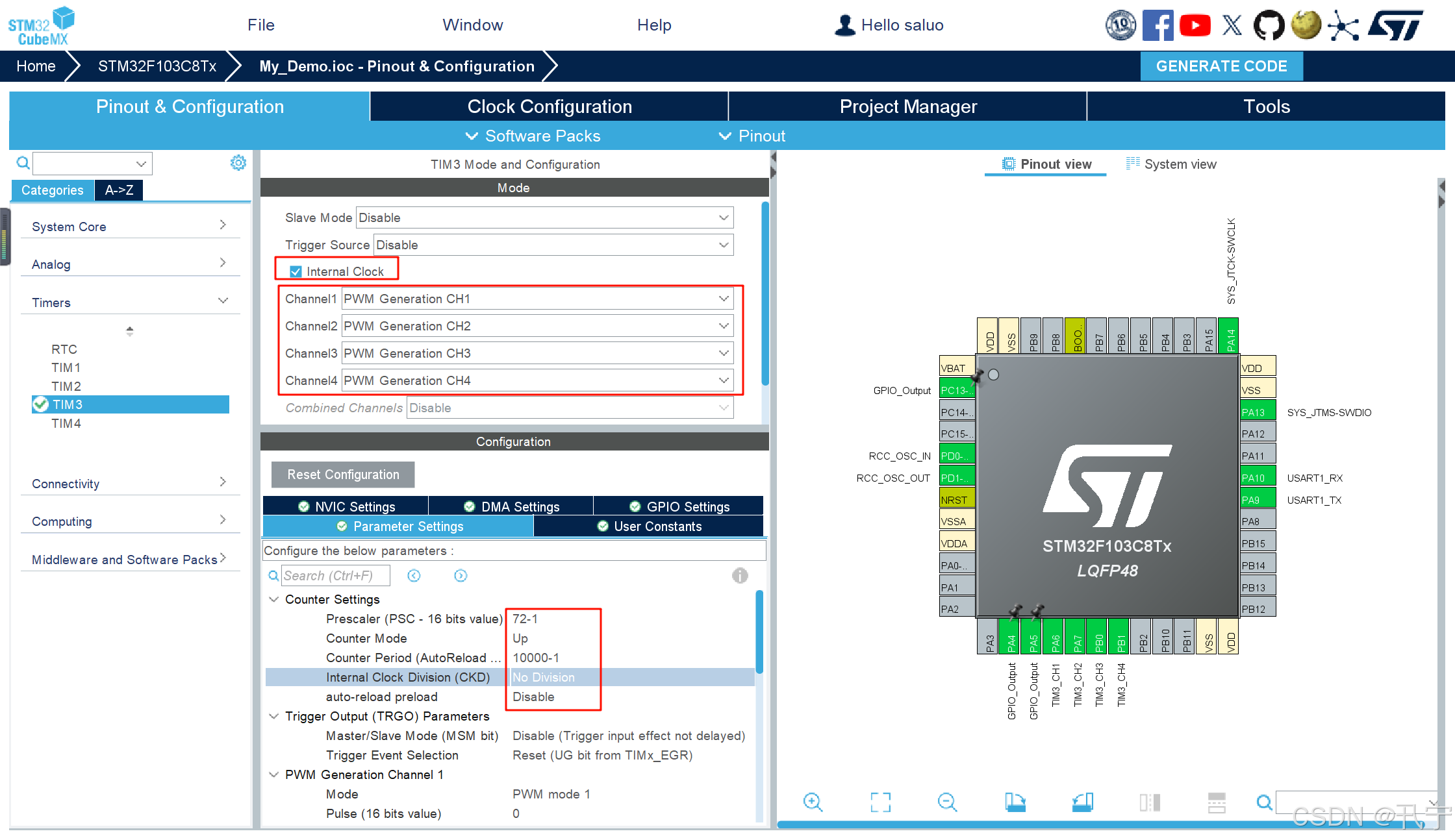 【STM32F103C8T6学习笔记3】IO口PWM波的开启，驱动步进电机，舵机_stm32f103c8t6控制步进电机-CSDN博客