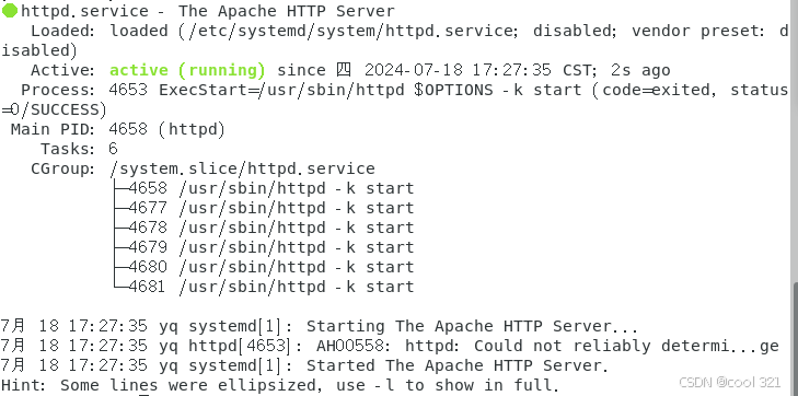 apache安装报错: Process: 4552 ExecStart=/usr/local/apache/bin/httpd $OPTIONS -k start_execstart 要进到某 ...