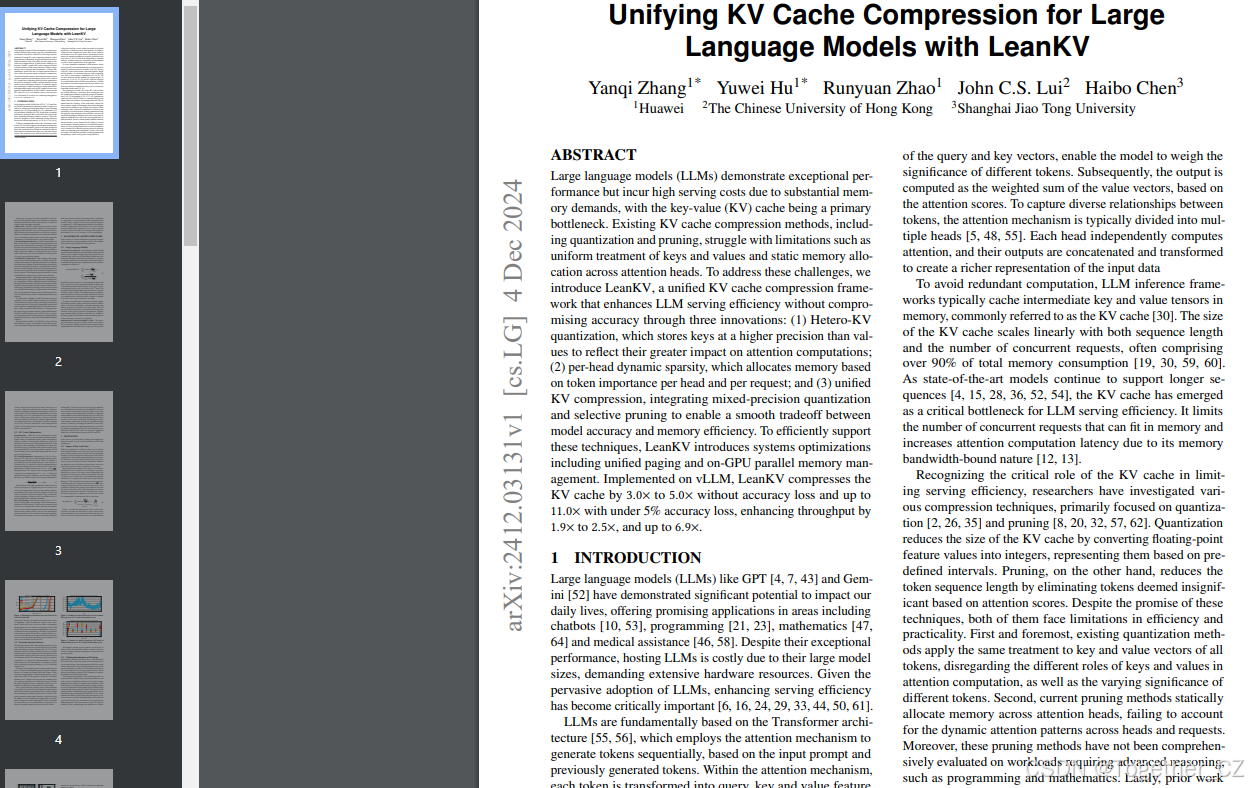 Unifying KV Cache Compression for LargeLanguage Models with LeanKV——使用LeanKV统一大型语言模型的KV缓存压缩-CSDN博客