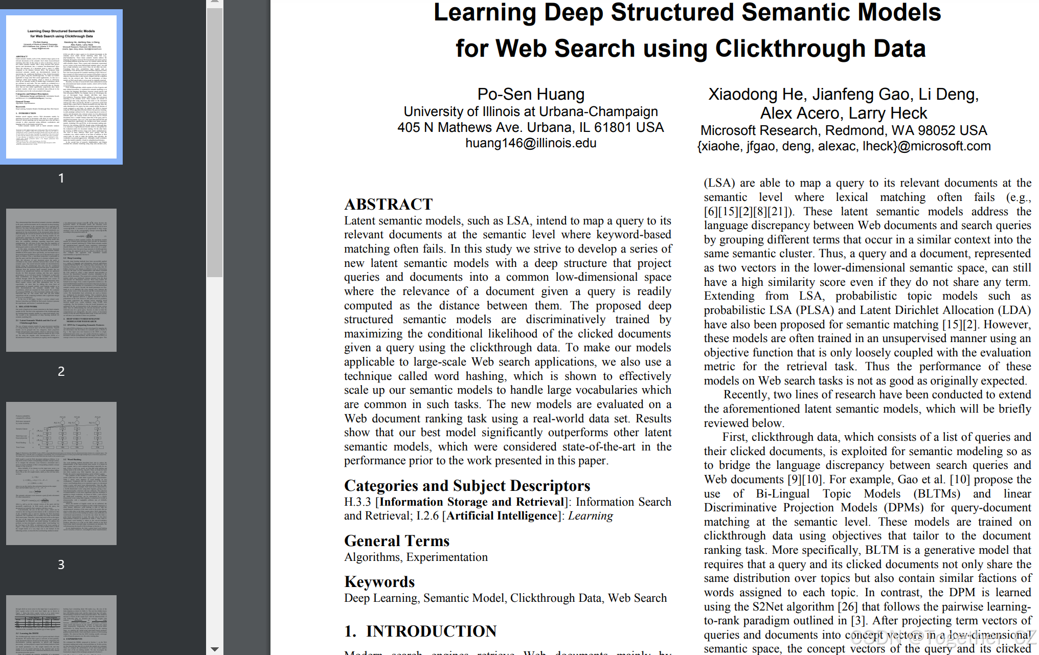 Learning Deep Structured Semantic Modelsfor Web Search using Clickthrough Data点击数据学习用于网络搜索的深度结构化 ...