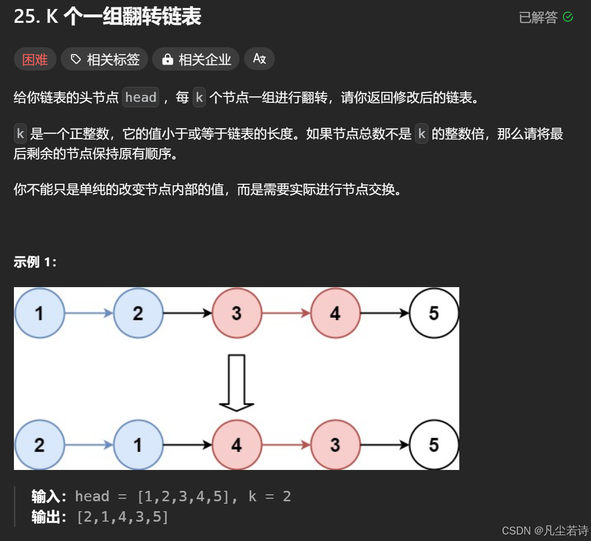 Leetcode第25题:k个一组翻转链表leetcode 25 Csdn博客 7537