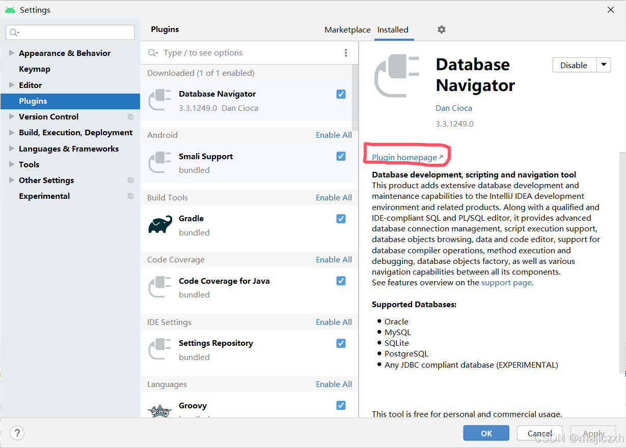 Android studio安装Database Navigator插件时出现错误：Plugin DBN failed to initialize and will be disabled的 ...
