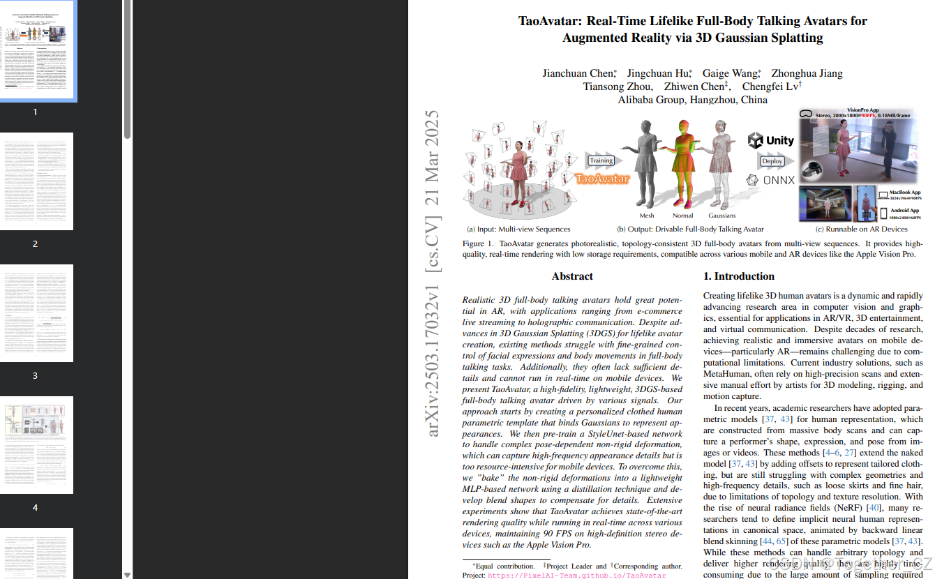 TaoAvatar: Real-Time Lifelike Full-Body Talking Avatars for Augmented Reality via 3D Gaussian ...