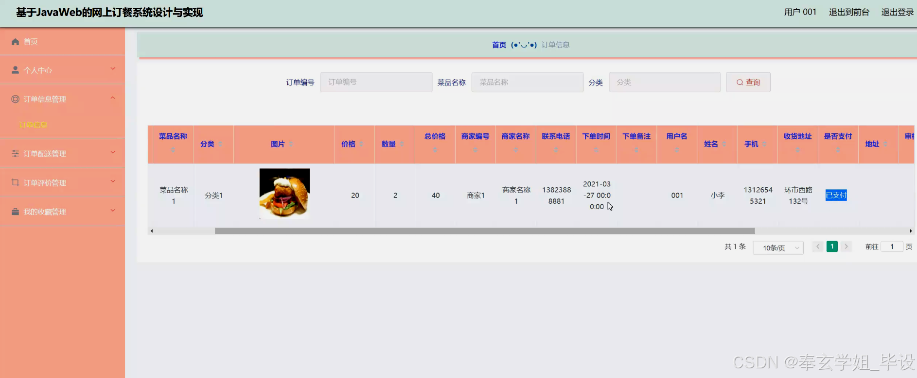 Springboot毕设 基于javaweb的网上订餐系统设计与实现 程序论文 Csdn博客