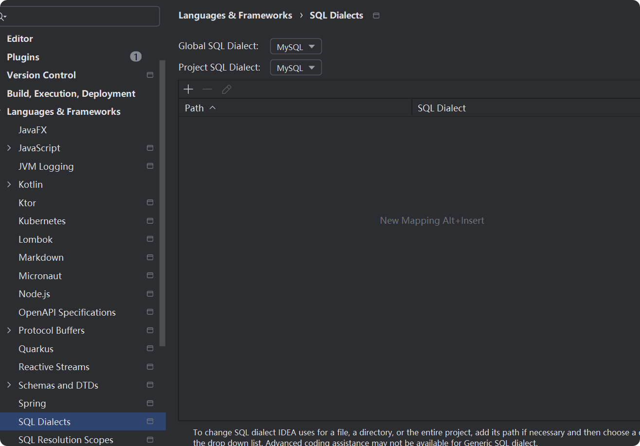 关于IDEA中的“SQL dialect is not configured. MySQL, BigQuery, MariaDB match ...