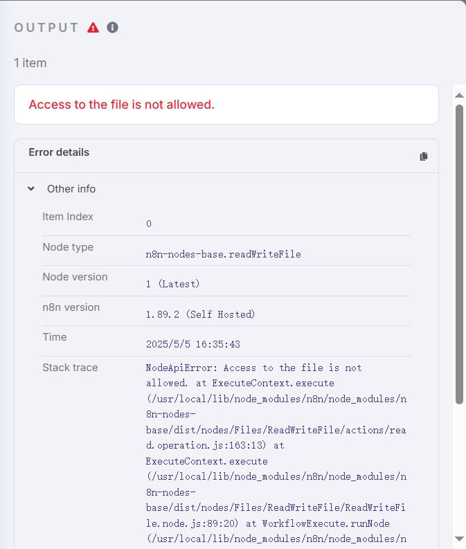 关于n8n中使用ReadWrite Files from Disk节点在加载数据过程中出现Access to the file is not allowed的问题_n8n read-CSDN博客