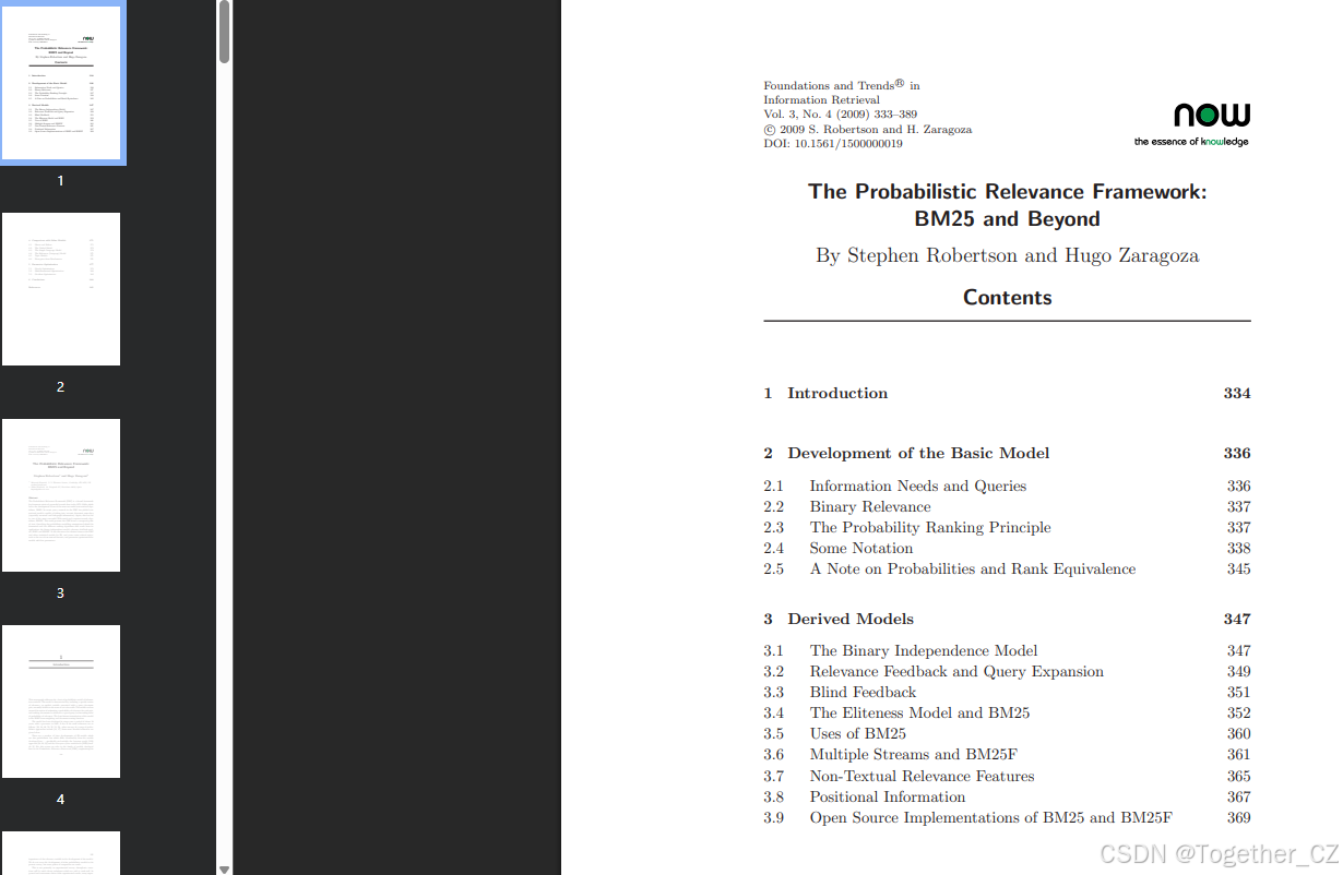 BM25 ：The Probabilistic Relevance Framework:BM25 and Beyond——概率相关性框架：BM25 及其超越-CSDN博客