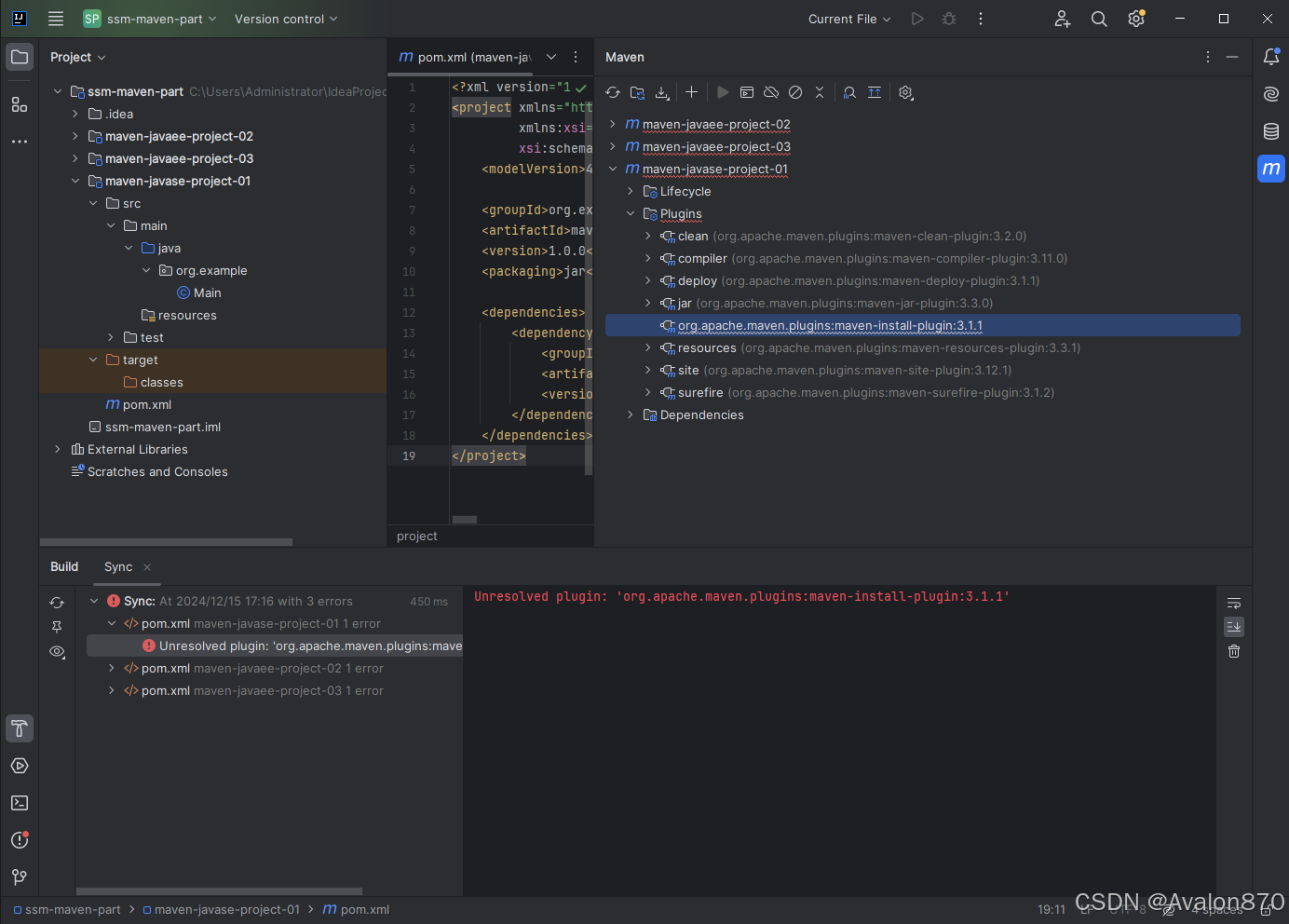 maven配置报错：Unresolved plugin: ‘org.apache.maven.plugins:maven-install-plugin:3.1.1‘_unresolved ...