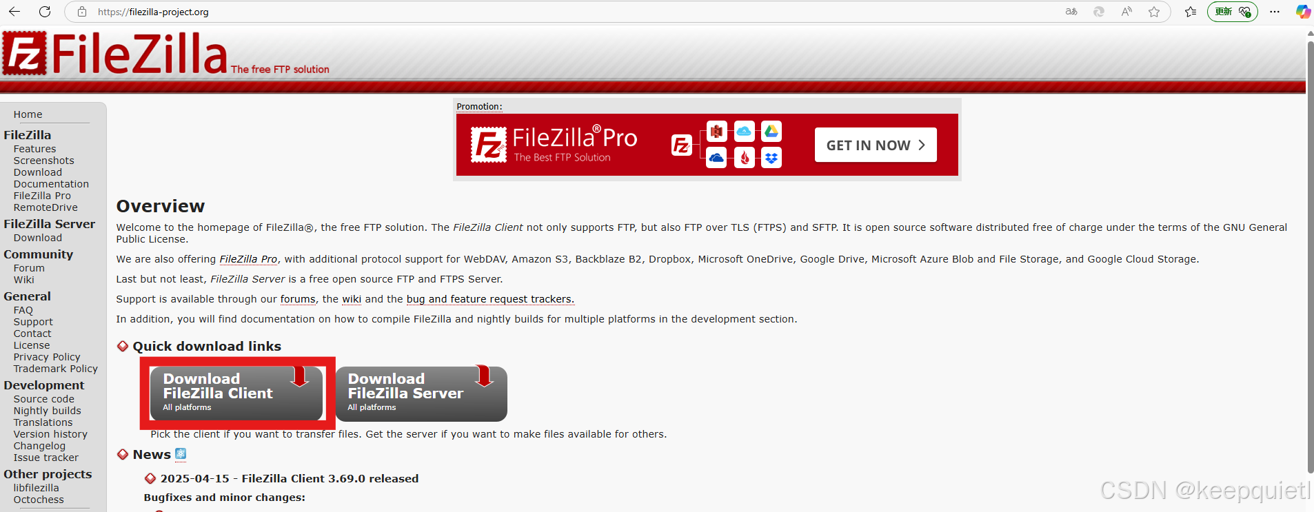 FTP软件工具FileZilla客户端下载安装_filezilla client-CSDN博客