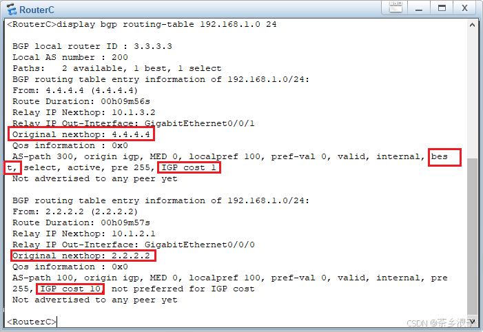 优选到下一跳的IGP度量最小的路由的规则剖析_华为路由器bgp 继承igp cost-CSDN博客