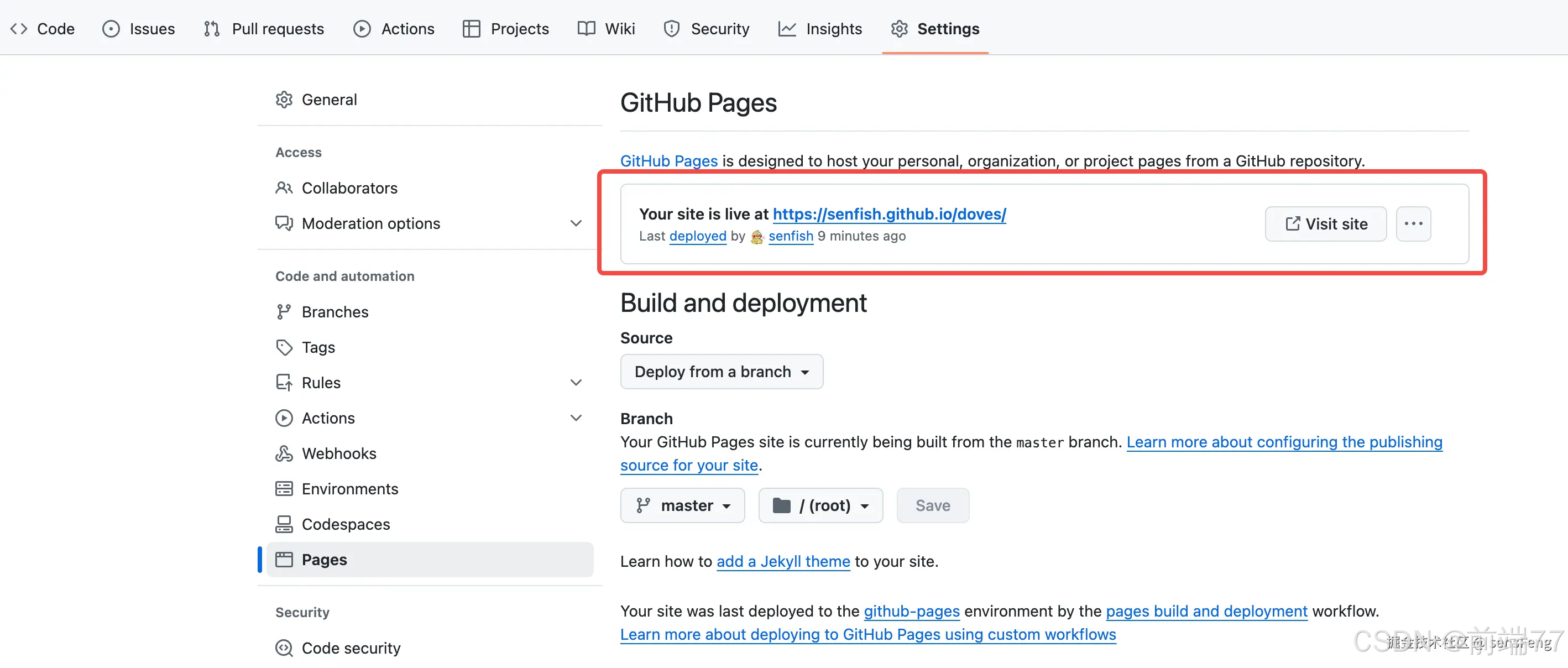 如何在github pages上部署自己的项目_github pages 部署-CSDN博客
