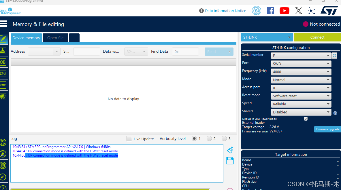 Stm32cubeprogrammer 报错 Ur Connection Mode Is Defined With The Hwrst Reset Mode Csdn博客 