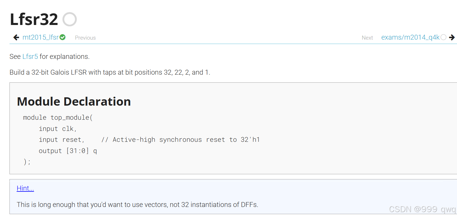 HDLbits练习20 - 32-bit LFSR ( Lfsr32 )_hdlbits lfsr32-CSDN博客