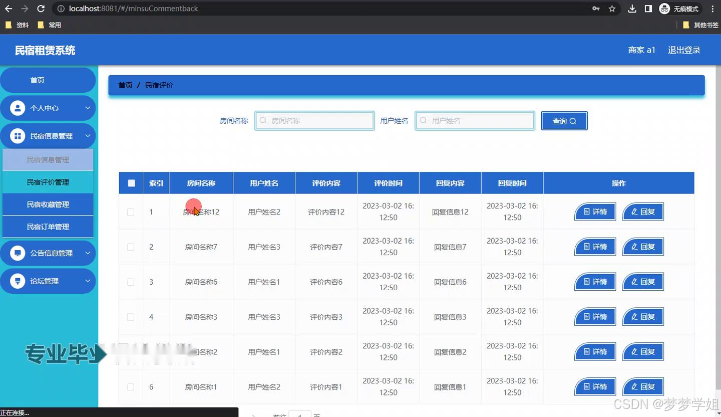 JAVA毕业设计|（免费）springbootSpring Boot民宿租赁系统包含文档代码讲解-CSDN博客