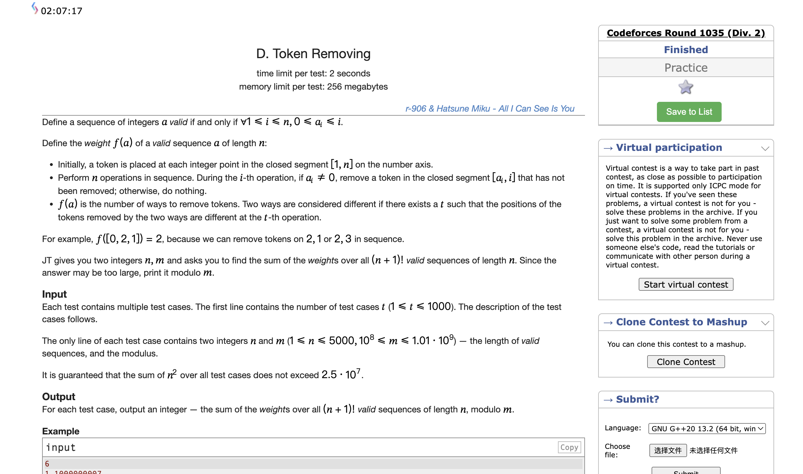 组合数学 动态规划 Codeforces Round 1035 (Div. 2) D. Token Removing-CSDN博客