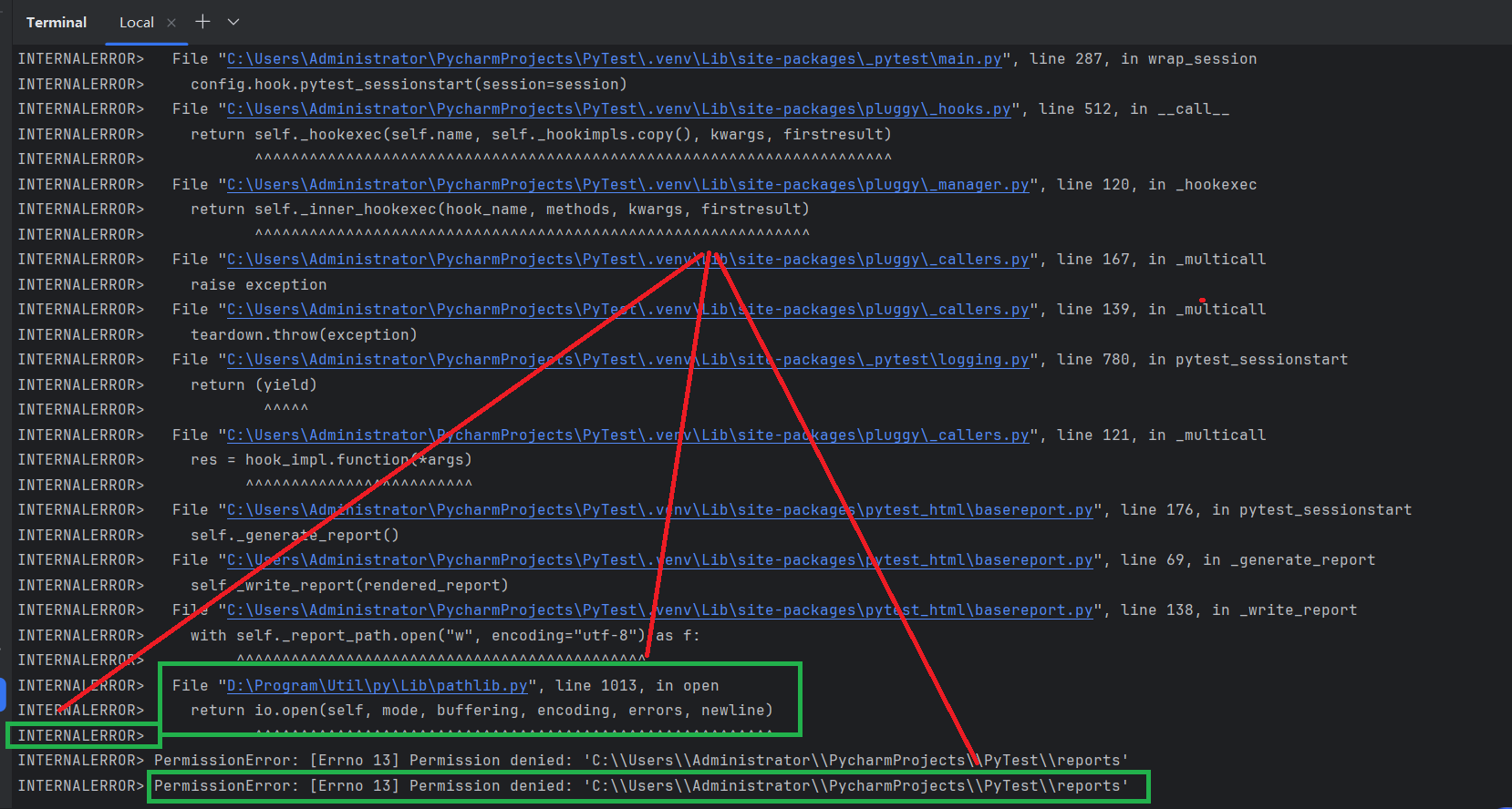 pytest生成测试报告失败INTERNALERROR＞ return io.open(self, mode, buffering ...
