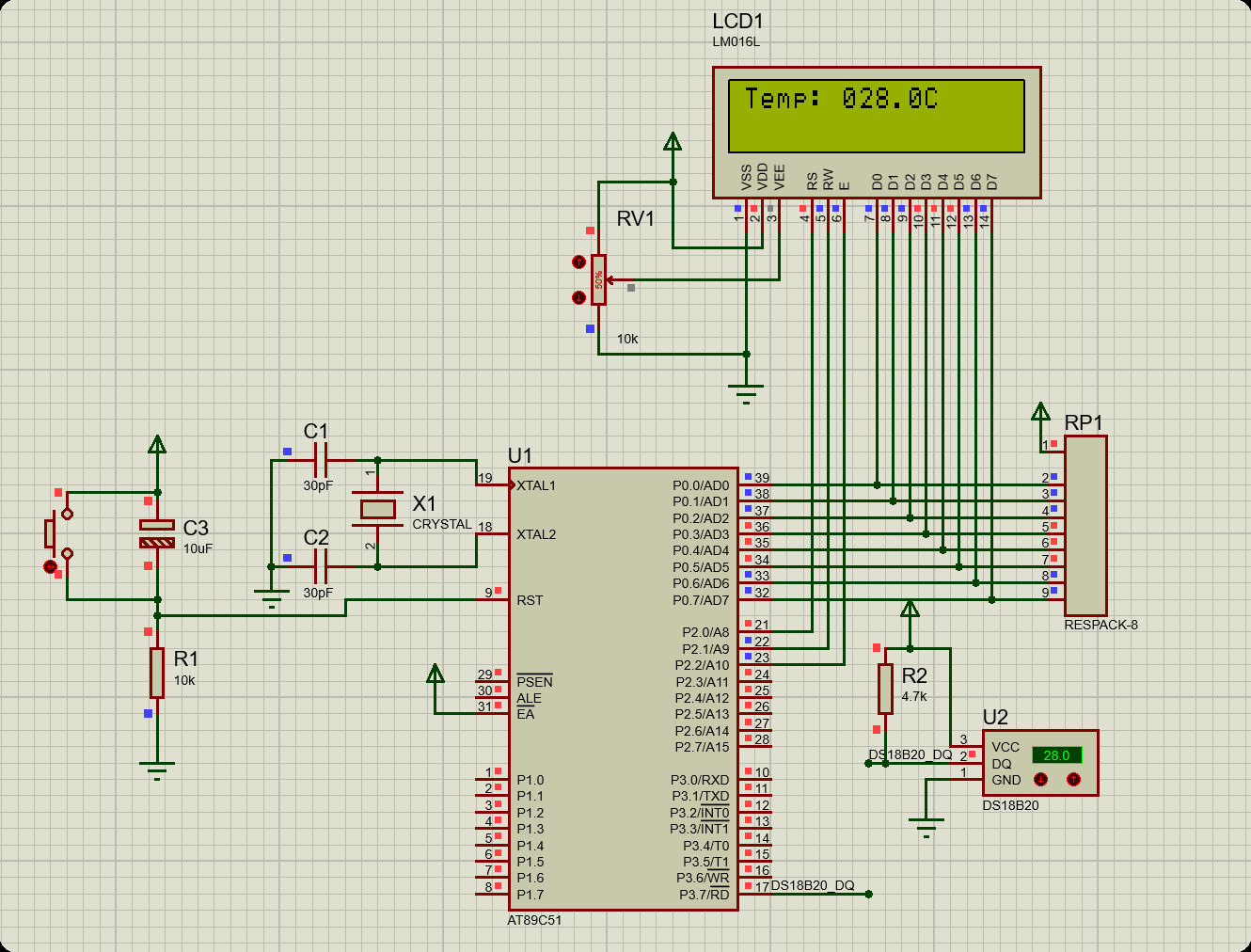 STC89C52+DS18B20+LCD1602 Proteus 仿真完整教程_proteus8.6温度传感器有bug吗-CSDN博客