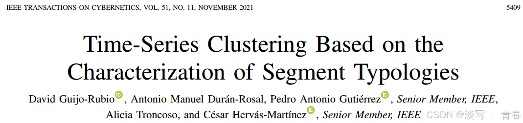 【时间序列聚类】Time-Series Clustering Based on the Characterization of Segment Typologies（基于分段类型特征的时间序列 ...