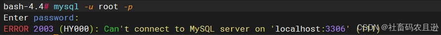 docker命令进入MySQL容器时的报错：ERROR 2002 (HY000): Can‘t connect to local MySQL server through socket ...