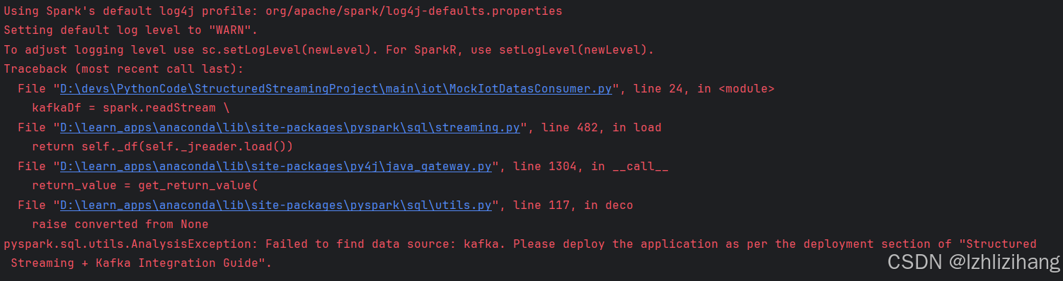 pyspark充当Kafka消费者时报错：Failed to find data source:Structured Streaming + Kafka Integration Guide ...