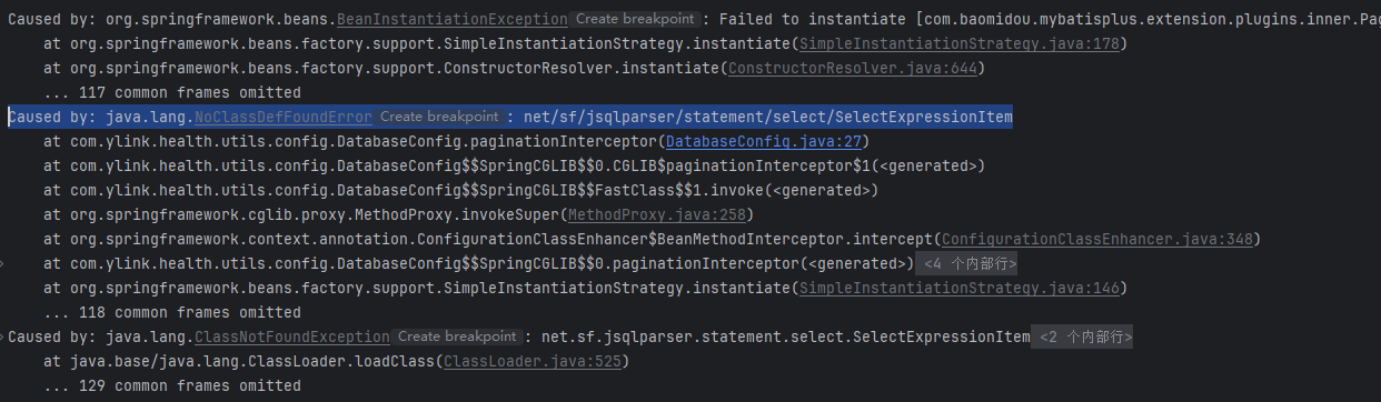 Caused by: java.lang.NoClassDefFoundError: net/sf/jsqlparser/statement/select ...