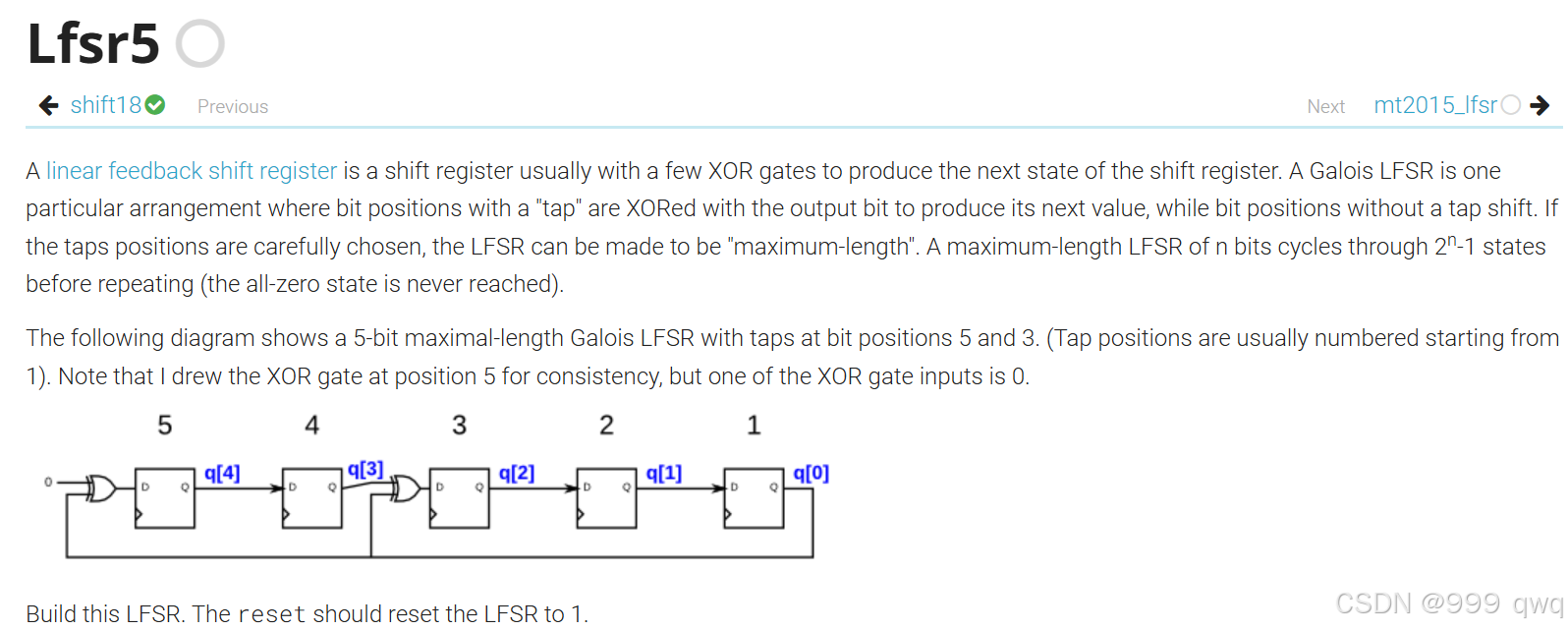 HDLbits练习18 - 5-bit LFSR ( Lfsr5 )-CSDN博客