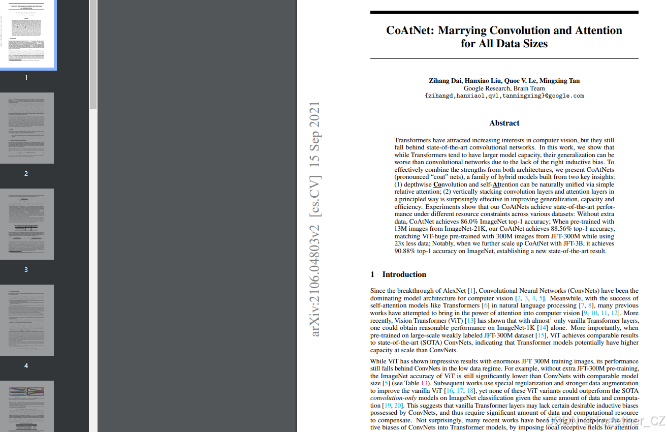 CoAtNet: Marrying Convolution and Attentionfor All Data Sizes——卷积与注意力的结合_coatnet: marrying ...