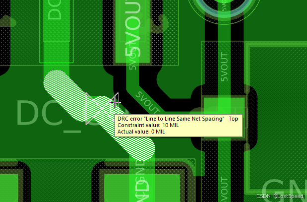 cadence SPB17.4 - allegro - DRC error “Line to Shape Same Net Spacing ...