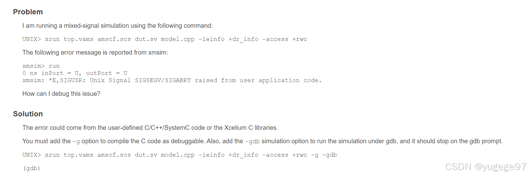 xmsim: *F,SIGUSR: Unix Signal SIGSEGV raised from user application code.xrun工具报错debug-CSDN博客