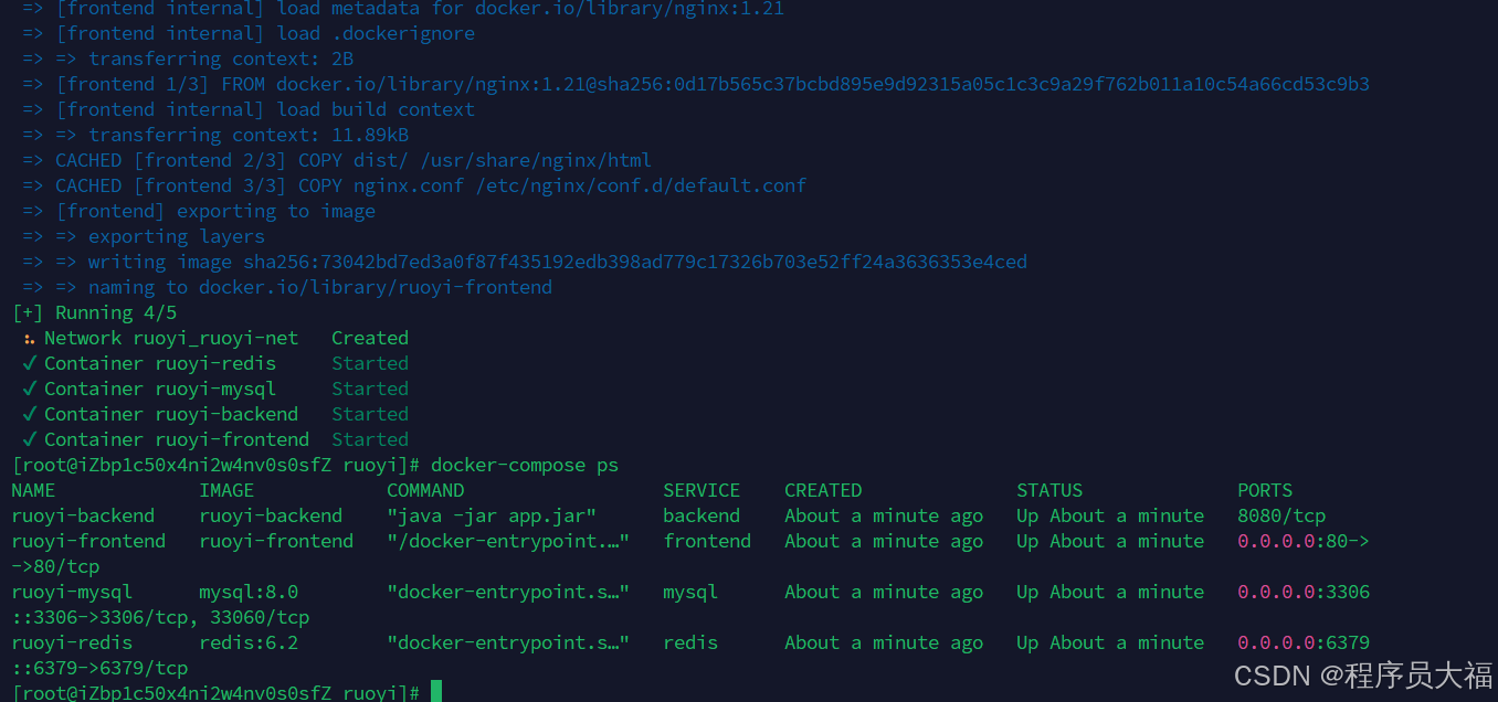 在CentOS 7服务器使用Docker部署若依(RuoYi)前后端分离项目指南_怎么在centos里面部署ruoyi框架-CSDN博客