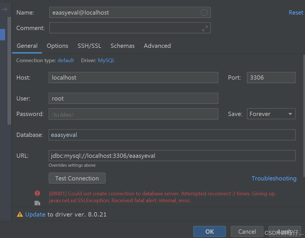 idea接入数据库出现javax.net.ssl.SSLException: Received fatal alert: internal_error._received fatal ...
