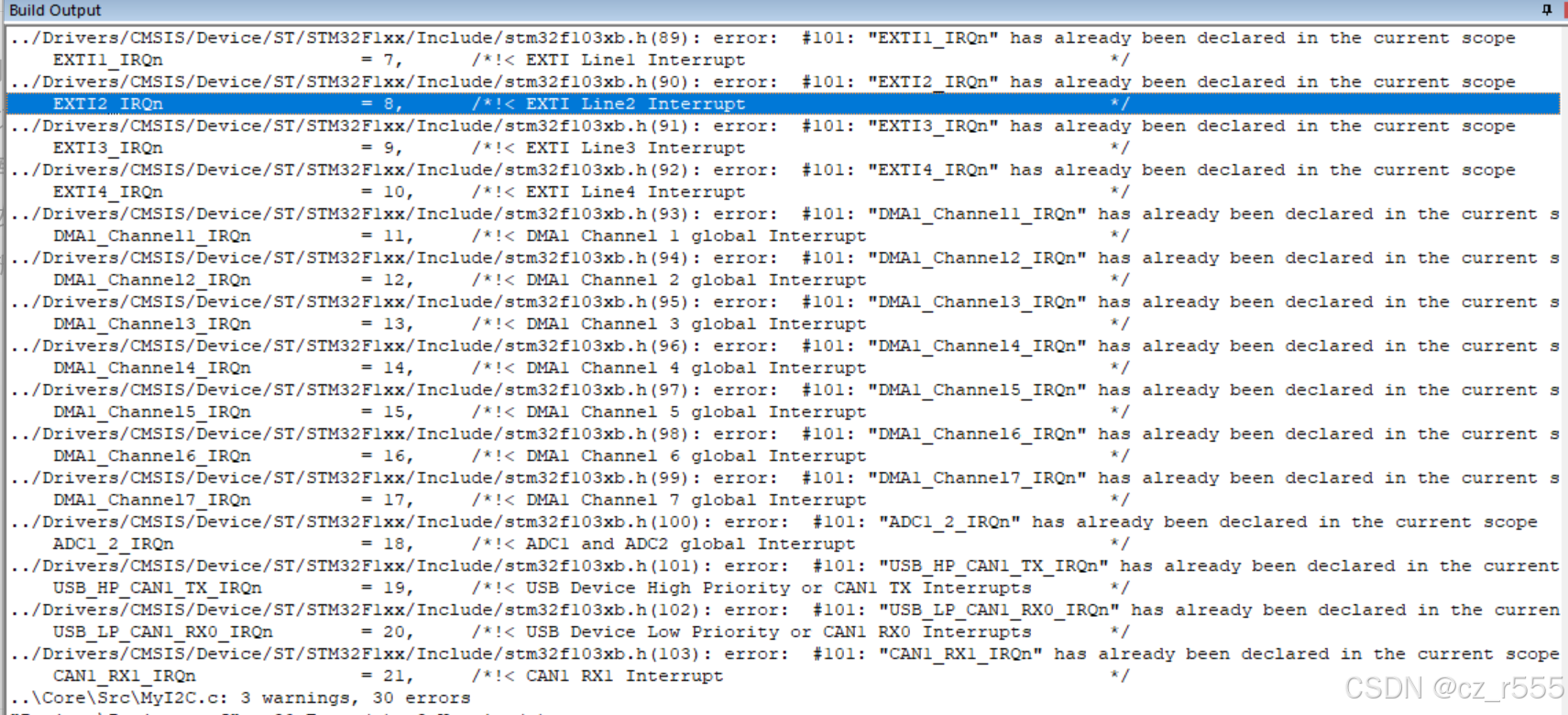 ../Drivers/CMSIS/Device/ST/STM32F1xx/Include/stm32f103xb.h(95): error: #101: “DMA1_Channel3_IRQn ...
