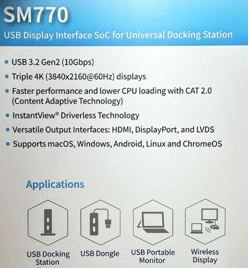 SM770芯片 慧荣推USB显示接口芯片SM770 可同时输出3台4K 60Hz设备显示-CSDN博客